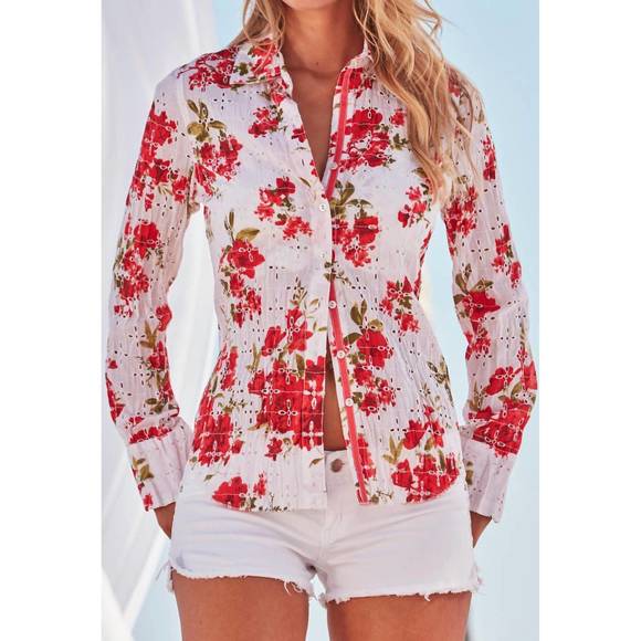 Cino | Tops | New Cino Sicily Eyelet Button Down Shirt In White | Poshmark